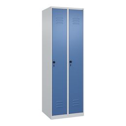 C+P Spind Classic PLUS, 2 Abteile, 1850x600x500mm, 7035/5023 Verschluss Sicherheits-Drehriegel 4 Garderobenhaken Trennwand mittig ; C + P M&ouml;belsysteme (080000-20F|S10019)