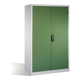 C+P Schwerlastschrank mit Dreht&uuml;ren, 3 B&ouml;den und 3 Sch&uuml;be, H1950xB1200xT600mm Front Resedagr&uuml;n Korpus Lichtgrau ; C + P M&ouml;belsysteme (8932-5230|S10140)
