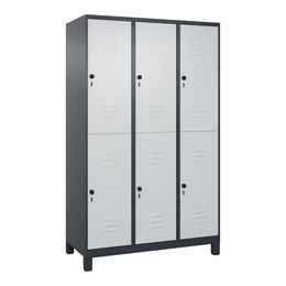 C+P Doppelstock-Spind Classic PLUS, F&uuml;&szlig;e, 3 Abteile, 1950x1200x500mm, 7016/7035 ; C + P M&ouml;belsysteme (080310-32|S10013)