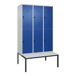 C+P Doppelstock-Spind Classic PLUS, Bank, 3 Abteile, 2120x1200x815mm, 7035/5010 Verschluss Sicherheits-Drehriegel Sitzbanktyp untergebaut Material Sit (0803507-32|S10108)