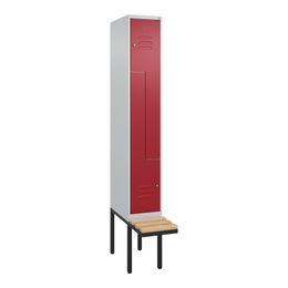 C+P Z-Spind Classic PLUS, Bank, 2 Fächer, 2120x300x815mm, 7035/3003 Verschluss Zylinderschloss Sitzbanktyp auskragend Material Sitzfläche Buche-Hartho (0800437-102|S10016)