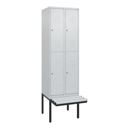 C+P Doppelstock-Spind Classic PLUS, Bank, 2 Abteile, 2120x600x815mm, 7035/7035 Verschluss Zylinderschloss Sitzbanktyp auskragend Material Sitzfläche K (0803407-20|S10024)