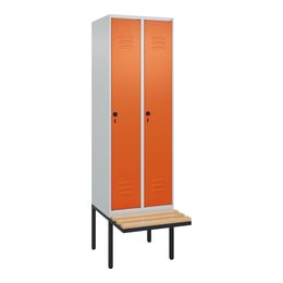 C+P Spind Classic PLUS, Bank, 2 Abteile, 2120x600x815mm, 7035/2004 Verschluss Sicherheits-Drehriegel 3 Garderobenhaken Sitzbanktyp auskragend ; C + (0800407-20|S10121)