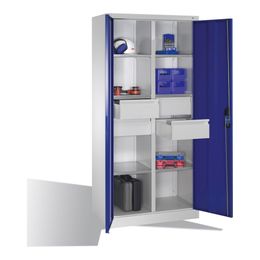 C+P Werkzeugschrank mit Drehtüren, 6 Böden, 4 Schübe, H1950xB930xT500mm Front Enzianblau Korpus Lichtgrau ; C + P Möbelsysteme (8921-3042|S10130)