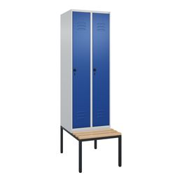 C+P Spind Classic PLUS, Bank, 2 Abteile, 2120x600x815mm, 7035/5010 Verschluss Sicherheits-Drehriegel 3 Garderobenhaken Sitzbanktyp untergebaut ; C + (0800507-20|S10003)
