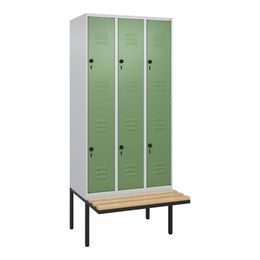 C+P Doppelstock-Spind Classic PLUS, Bank, 3 Abteile, 2120x900x815mm, 7035/6011 Verschluss Sicherheits-Drehriegel Sitzbanktyp auskragend Material Sitzf (0803407-30|S10006)