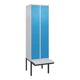 C+P Doppelstock-Spind Classic PLUS, Bank, 2 Abteile, 2120x600x815mm, 7035/5012 Verschluss Zylinderschloss Sitzbanktyp auskragend Material Sitzfl&auml;che K (0803407-20|S10019)