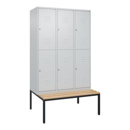 C+P Doppelstock-Spind Classic PLUS, Bank, 3 Abteile, 2120x1200x815mm, 7035/7035 Verschluss Zylinderschloss Sitzbanktyp untergebaut Material Sitzfläche (0803507-32|S10099)