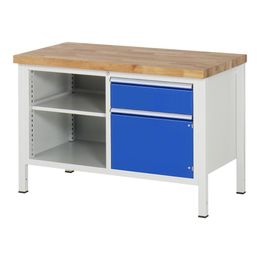 Rau Werkbank höhenverstellbar 8461A2, B1250xT700xH840-1040mm, 1x Schublade-TA, 1x Tür (03-8461A2-127B4H.11)