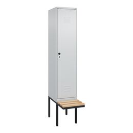 C+P Spind Classic PLUS, Bank, 1 Abteil, 2120x400x815mm, 7035/3020 Verschluss Sicherheits-Drehriegel 4 Garderobenhaken Sitzbanktyp auskragend ; C + P (0800407-12|S10002)