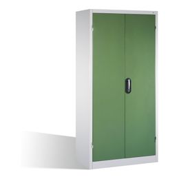 C+P Schwerlast-Werkzeugschrank mit Dreht&uuml;ren, innen 4 B&ouml;den, H1950xB930xT600mm Front Resedagr&uuml;n Korpus Lichtgrau ; C + P M&ouml;belsysteme (8922-052|S10163)
