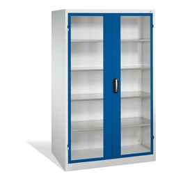 C+P Werkzeugschrank mit Sichtfenster-Drehtüren, innen 4 Böden, H1950xB1200xT600mm Front Enzianblau Korpus Lichtgrau ; C + P Möbelsysteme (8932-055|S10133)
