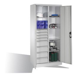 C+P Werkzeugschrank mit Dreht&uuml;ren, 6 B&ouml;den, 8 Sch&uuml;be, H1950xB930xT500mm Front Lichtgrau Korpus Lichtgrau ; C + P M&ouml;belsysteme (8921-305|S10145)