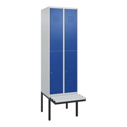 C+P Doppelstock-Spind Classic PLUS, Bank, 2 Abteile, 2120x600x815mm, 7035/5010 Verschluss Zylinderschloss Sitzbanktyp auskragend Material Sitzfl&auml;che K (0803407-20|S10018)