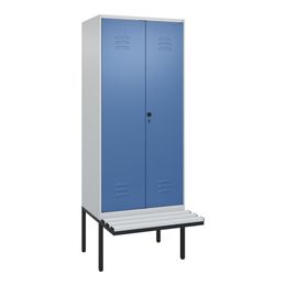 C+P Schwarz-Wei&szlig;-Spind Classic PLUS, Bank, 2 Abteile, 2120x800x815mm, 7035/5023, Verschluss Sicherheits-Drehriegel, Sitzbanktyp auskragend, Material S (0800427-22|S10035)
