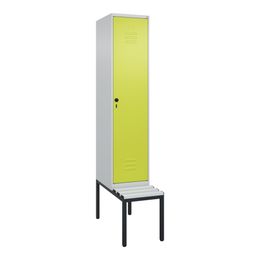 C+P Spind Classic PLUS, Bank, 1 Abteil, 2120x400x815mm, 7035/0024 Verschluss Sicherheits-Drehriegel 4 Garderobenhaken Dekor Banklatten RAL 7035 Licht (0800507-12|S10040)