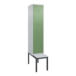 C+P Doppelstock-Spind Classic PLUS, Bank, 1 Abteil, 2120x400x815mm, 7035/6011 Verschluss Zylinderschloss Sitzbanktyp untergebaut Material Sitzfl&auml;che K (0803507-12|S10021)