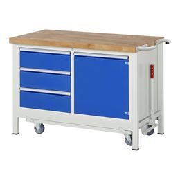 Rau Werkbank mit Fahrgestell 8468, B1250xT700xH880mm, 3x Schublade-TA, 1x Tür (05-8468A2-127B4F.11)