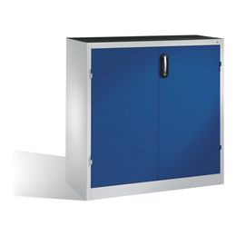 C+P Schwerlast-Beistellschrank mit Dreht&uuml;ren, innen 2 B&ouml;den, H1200xB1200xT500mm Front Enzianblau Korpus Lichtgrau ; C + P M&ouml;belsysteme (8531-052|S10186)