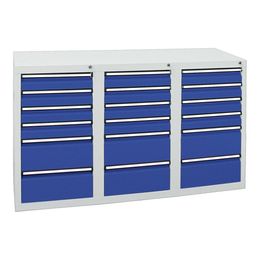 Stumpf Schubladenschrank Serie STS 410, 18 Schubladen enzianblau (12x100, 6x200mm) ; Stumpf Metall (7103574)