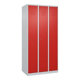 C+P Spind Classic PLUS, 3 Abteile, 1850x900x500mm, 7035/3020 Verschluss Zylinderschloss 4 Garderobenhaken Trennwand mittig ; C + P M&ouml;belsysteme (080000-30F|S10016)