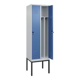 C+P Spind Classic PLUS, Gestell, 2 Abteile, 2120x600x500mm, 7035/5023 Verschluss Sicherheits-Drehriegel 4 Garderobenhaken Trennwand mittig ; C + P M&ouml;b (0800307-20F|S10005)
