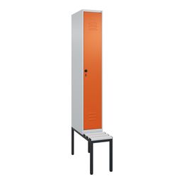 C+P Spind Classic PLUS, Bank, 1 Abteil, 2120x300x815mm, 7035/2004 Verschluss Sicherheits-Drehriegel 3 Garderobenhaken Dekor Banklatten RAL 7035 Licht (0800507-10|S10123)