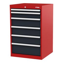 STIER Schubladenschrank mit 6 Schubladen BxTxH 600x575x920 mm RAL 3020 / RAL 7016 (906260)