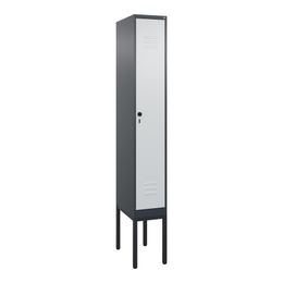 C+P Spind Classic PLUS, Gestell, 1 Abteil, 2120x300x500mm, 7016/7035 Verschluss Sicherheits-Drehriegel 4 Garderobenhaken Trennwand mittig ; C + P M&ouml;be (0800307-10F|S10013)