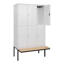 C+P Doppelstock-Spind Classic PLUS, Bank, 3 Abteile, 2120x1200x815mm, 9016/9016 Verschluss Zylinderschloss Sitzbanktyp auskragend Material Sitzfl&auml;che (0803407-32|S10104)