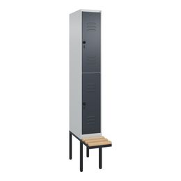 C+P Doppelstock-Spind Classic PLUS, Bank, 1 Abteil, 2120x300x815mm, 7035/7016 Verschluss Sicherheits-Drehriegel Sitzbanktyp auskragend Material Sitzfl (0803407-10|S10008)