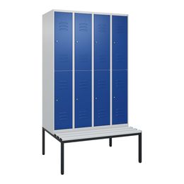 C+P Doppelstock-Spind Classic PLUS, Bank, 4 Abteile, 2120x1200x815mm, 7035/5010 Verschluss Zylinderschloss Sitzbanktyp untergebaut Material Sitzfl&auml;che (0803507-40|S10018)
