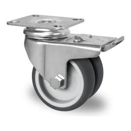 CASCOO Doppel-Lenkrolle mit Totalfeststeller ø 50 mm Serie P2T2 Gleitlager (TDPE6C0050P2T2P0N)