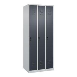 C+P Spind Classic PLUS, 3 Abteile, 1850x750x500mm, 7035/7016 Verschluss Sicherheits-Drehriegel 3 Garderobenhaken ; C + P M&ouml;belsysteme (080000-39|S10007)