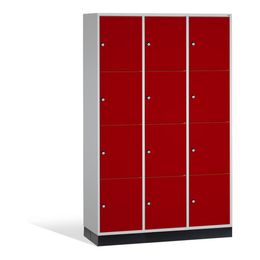 C+P Schließfachschrank Intro, 12 Fächer, H1950xB1220xT500mm Front Rubinrot Korpus Lichtgrau ; C + P Möbelsysteme (8470-302|S10019)
