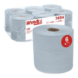Wypall Papierwischtücher für Lebensmittel & Hygiene, 6 Rollen x 630 Wischtücher, 1-lagig, blau (7494)