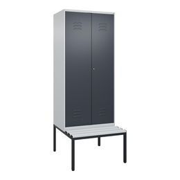 C+P Schwarz-Wei&szlig;-Spind Classic PLUS, Bank, 2 Abteile, 2120x800x815mm, 7035/7016, Verschluss Zylinderschloss, Sitzbanktyp untergebaut, Material Sitzfl&auml; (0800527-22|S10023)