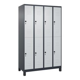 C+P Doppelstock-Spind Classic PLUS, F&uuml;&szlig;e, 4 Abteile, 1950x1200x500mm, 7016/7035 ; C + P M&ouml;belsysteme (080310-40|S10013)