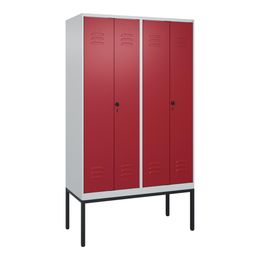 C+P Schwarz-Wei&szlig;-Spind Classic PLUS, Gestell, 4 Abteile, 2120x1200x500mm, 7035/3 Front RAL 3003 Rubinrot Verschluss Sicherheits-Drehriegel ; C + P M&ouml;b (0800327-40|S10001)