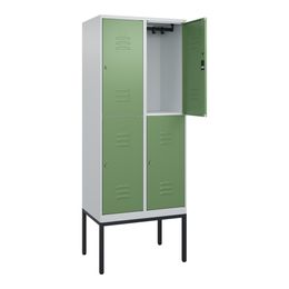 C+P Doppelstock-Spind Classic PLUS, Gestell, 2 Abteile, 2120x800x500mm, 7035/601 Verschluss Zylinderschloss Front RAL 6011 Resedagr&uuml;n ; C + P M&ouml;belsys (0803307-22|S10021)