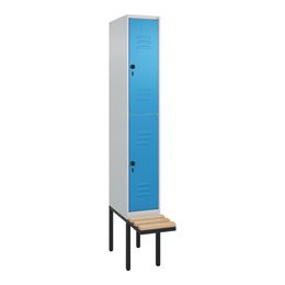 C+P Doppelstock-Spind Classic PLUS, Bank, 1 Abteil, 2120x300x815mm, 7035/5012 Verschluss Sicherheits-Drehriegel Sitzbanktyp auskragend Material Sitzfl (0803407-10|S10004)