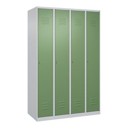 C+P Spind Classic PLUS, 4 Abteile, 1850x1200x500mm, 7035/6011 Verschluss Zylinderschloss 4 Garderobenhaken Trennwand mittig ; C + P M&ouml;belsysteme (080000-40F|S10021)
