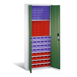 C+P Magazinschrank mit 138 Sichtlagerk&auml;sten, H1690xB700xT300mm Front Resedagr&uuml;n Korpus Lichtgrau ; C + P M&ouml;belsysteme (133413-24|S10019)