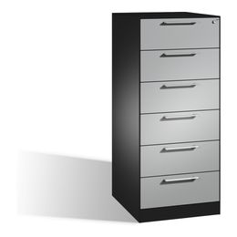 C+P Karteischrank Asisto für Karteikarten DIN A5 quer, 6 Schubladen, zweibahnig Front Weißaluminium Korpus Schwarzgrau ; C + P Möbelsysteme (146224-622|S10048)