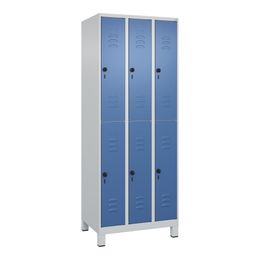 C+P Doppelstock-Spind Classic PLUS, F&uuml;&szlig;e, 3 Abteile, 1950x750x500mm, 7035/5023 ; C + P M&ouml;belsysteme (080310-39|S10005)
