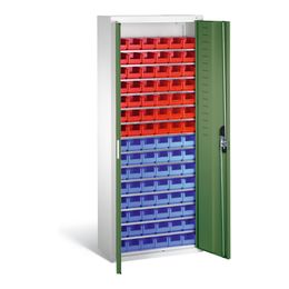 C+P Magazinschrank mit 90 Sichtlagerk&auml;sten, H1690xB700xT300mm Front Resedagr&uuml;n Korpus Lichtgrau ; C + P M&ouml;belsysteme (133413-25|S10031)