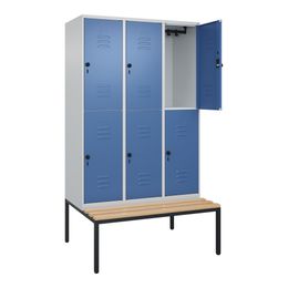 C+P Doppelstock-Spind Classic PLUS, Bank, 3 Abteile, 2120x1200x815mm, 7035/5023 Verschluss Sicherheits-Drehriegel Sitzbanktyp untergebaut Material Sit (0803507-32|S10005)