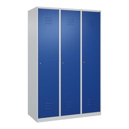 C+P Spind Classic PLUS, 3 Abteile, 1850x1200x500mm, 7035/5010 Verschluss Zylinderschloss 4 Garderobenhaken Trennwand mittig ; C + P M&ouml;belsysteme (080000-32F|S10007)