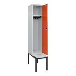 C+P Spind Classic PLUS, Bank, 1 Abteil, 2120x400x815mm, 7035/2004 Verschluss Sicherheits-Drehriegel 4 Garderobenhaken Dekor Banklatten RAL 7035 Licht (0800507-12|S10121)
