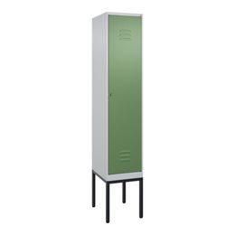 C+P Spind Classic PLUS, Gestell, 1 Abteil, 2120x400x500mm, 7035/6011 Verschluss Zylinderschloss 4 Garderobenhaken Trennwand mittig ; C + P M&ouml;belsystem (0800307-12F|S10021)